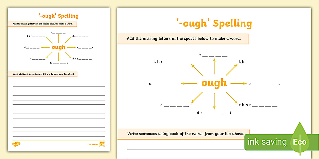 '-ough' Spelling Worksheet, Ough, Ough sounds, Ough words