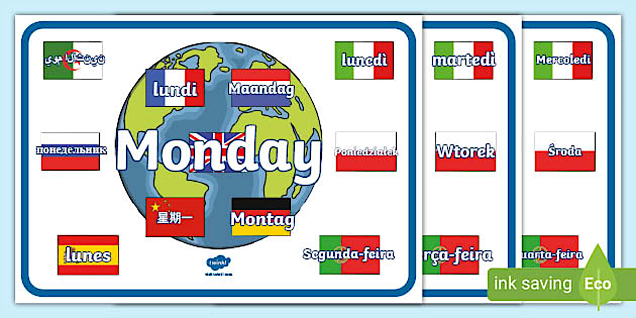 Days of the Week Mixed Languages Display Posters - Twinkl