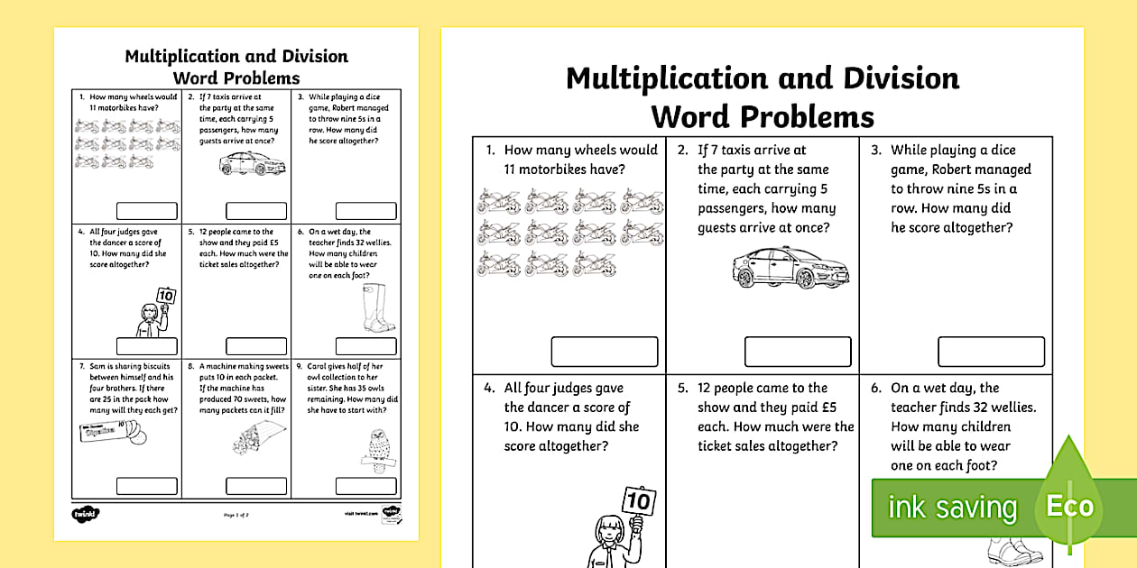 Multiplication and Division Word Problems x2, x5, x10