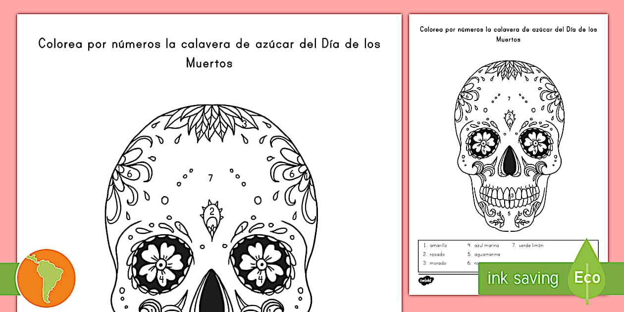 Colorear con números: La calavera del Día de los Muertos