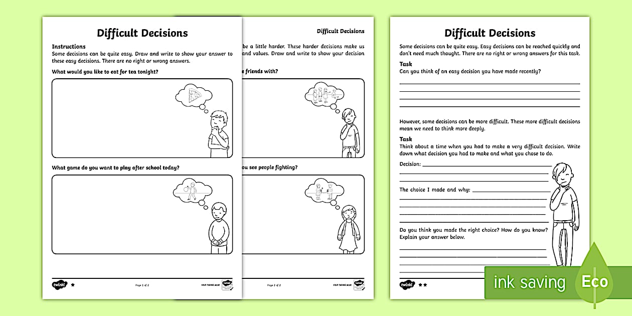 Editable Difficult Decisions Differentiated Worksheets