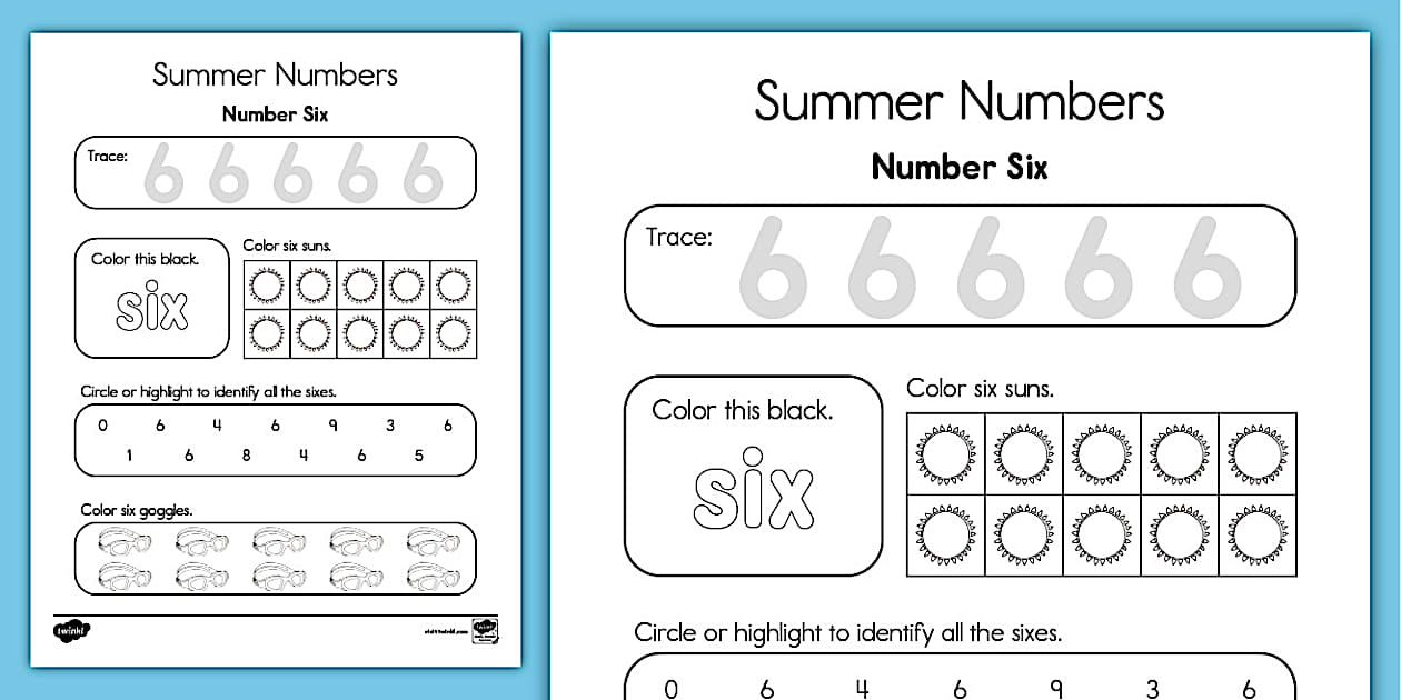 Summer Number Six Worksheet | Special Education | Twinkl