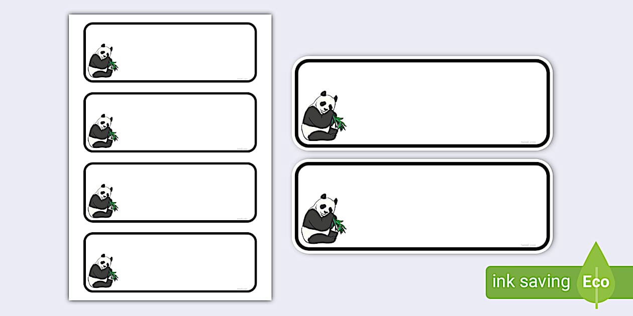 Black and White Panda Themed Editable Drawer-Peg-Name Labels (Blank)