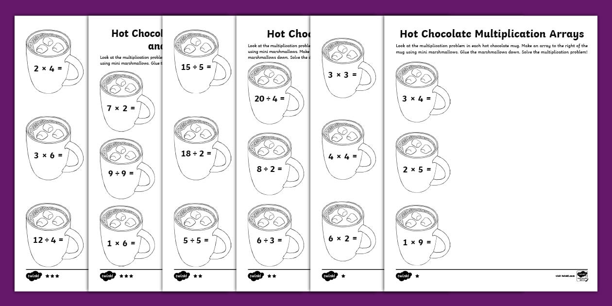 Hot Cocoa Arrays Worksheet Sheet for 3rd Grade | Twinkl USA