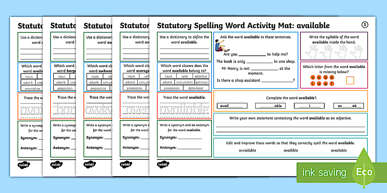 Editable Year 5 and 6 Statutory Spelling Words Activity Mat Pack 3