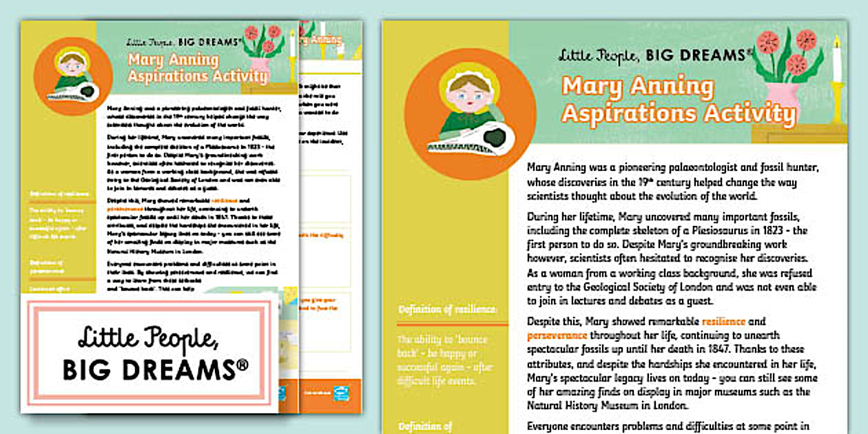 FREE! - Little People, Big Dreams: Mary Anning Aspirations Activity