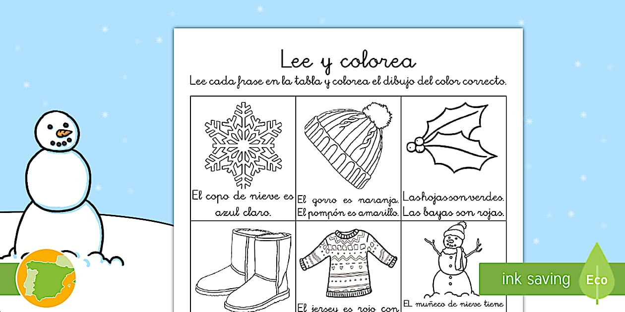 Ficha del invierno: Actividad de Leer y Colorear | Twinkl