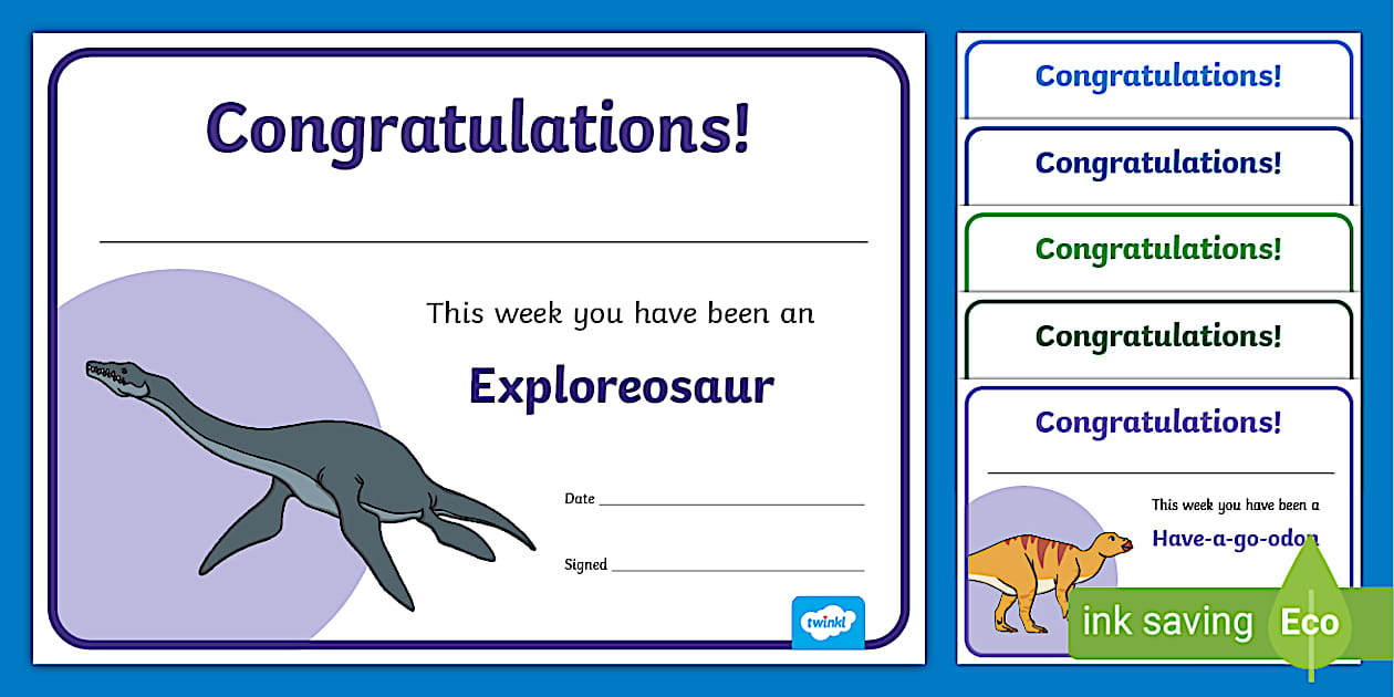 Dinosaurs CoETL Certificates (Teacher-Made) - Twinkl