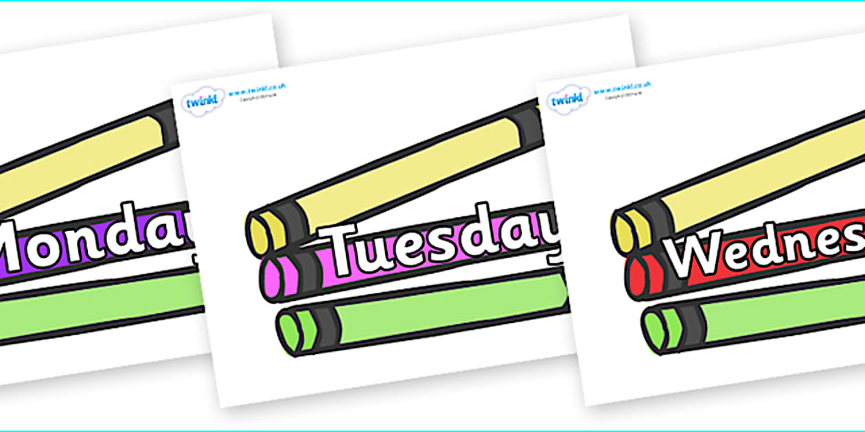 Days of the Week on Crayons (teacher made) - Twinkl