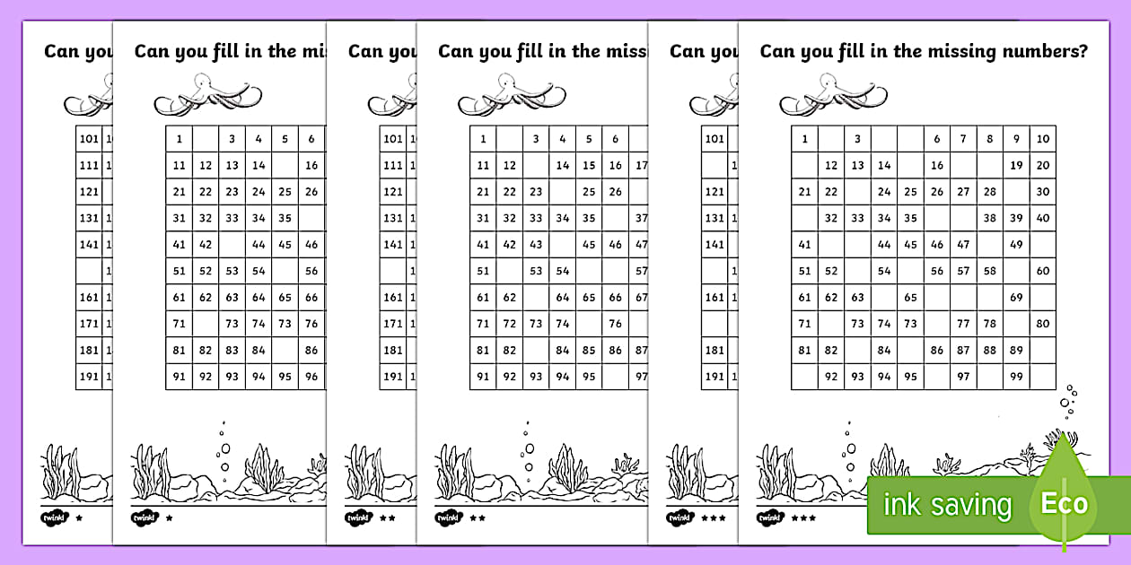 Under the Sea Missing Numbers Number Square (teacher made)