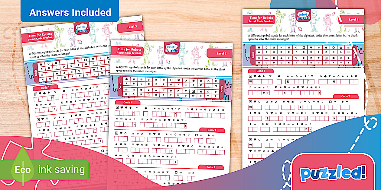 Time for Robots Secret Code Breaking Puzzle Pack - Twinkl
