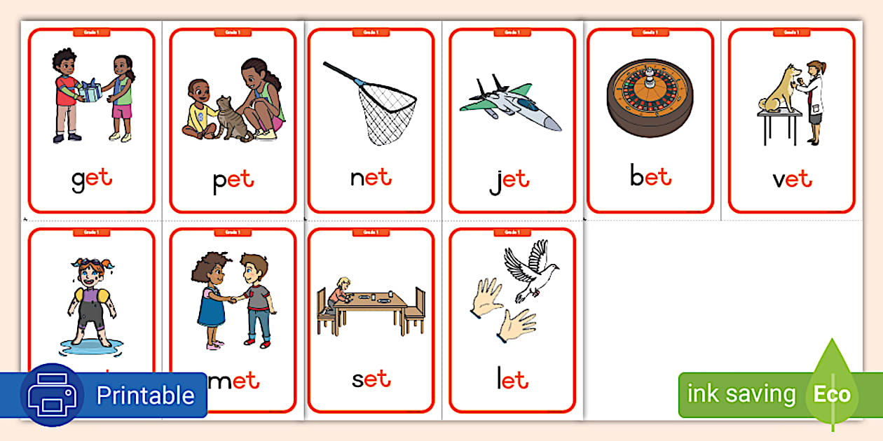 Grade 1 Phonics: -et Flashcards (professor feito) - Twinkl