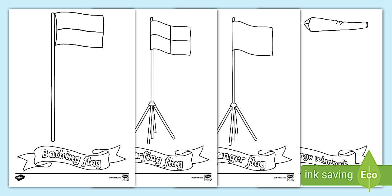 Lifeguard Beach Safety Flags Colouring Activity - Twinkl