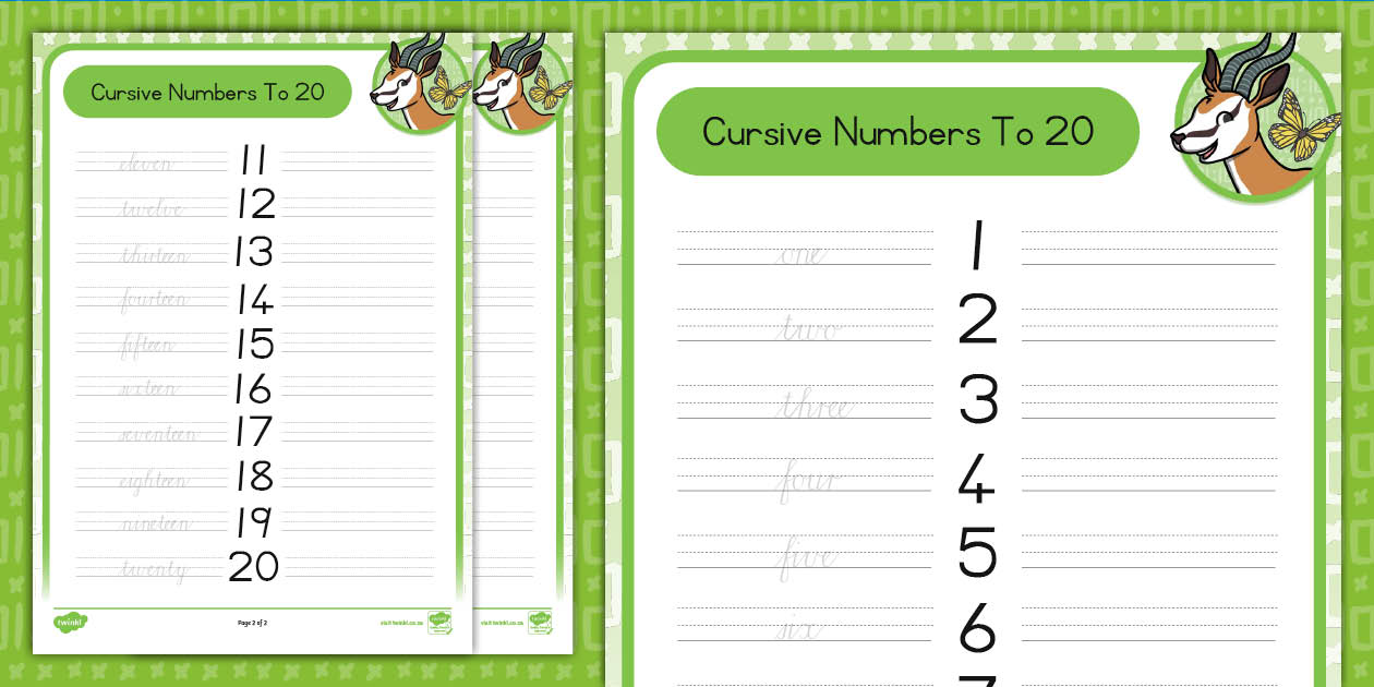 SA Cursive Number Names to 20 Writing Sheet - Twinkl