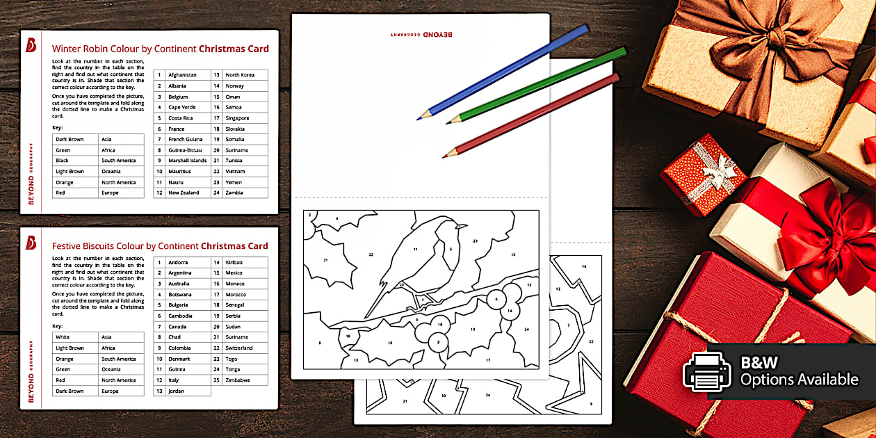 Colour by Continent Christmas Cards Activity Pack - Twinkl
