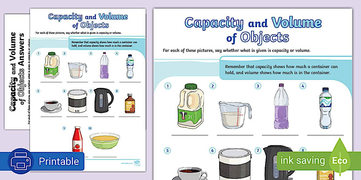 Capacity and Volume of Objects Activity Sheet (teacher made)
