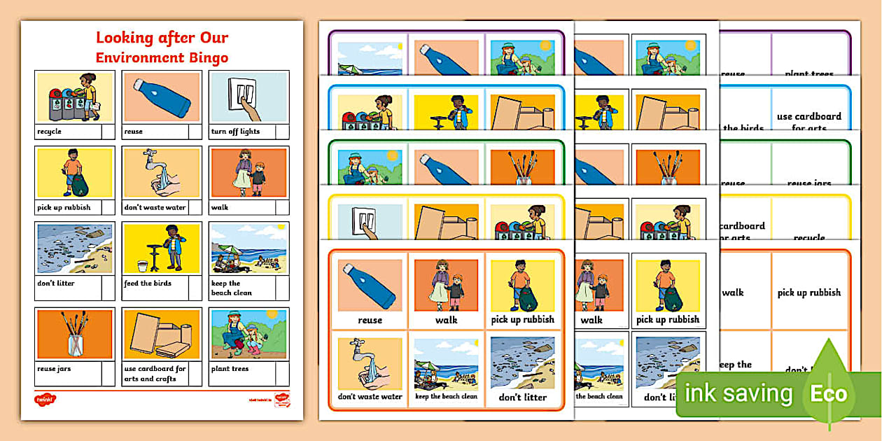 Looking after our environment bingo cards Junior/ Senior Infants