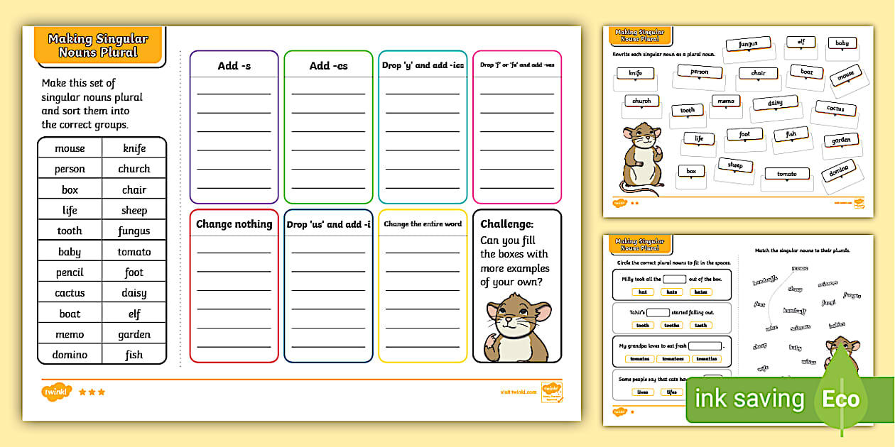 Making Singular Nouns Plural Activity Worksheets - Twinkl