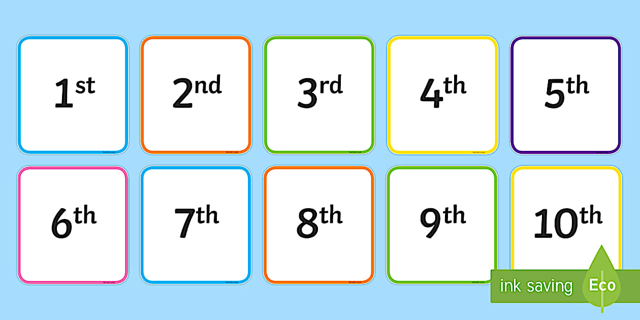 Ordinal Numbers to Ten Flashcards (teacher made) - Twinkl