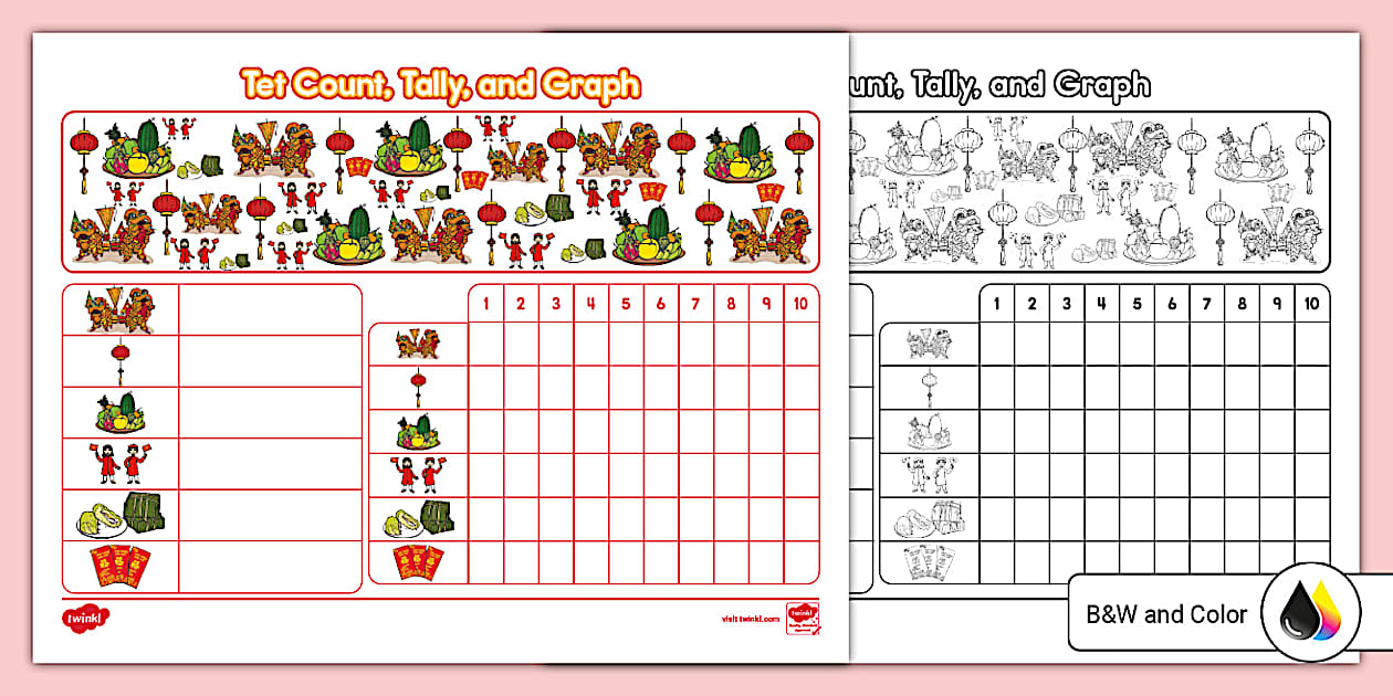 First Grade Tet Count, Tally, and Graph Worksheet - Twinkl