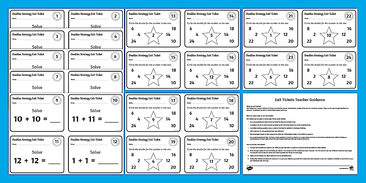 Doubles Maths Strategy Addition Exit Tickets (teacher made)