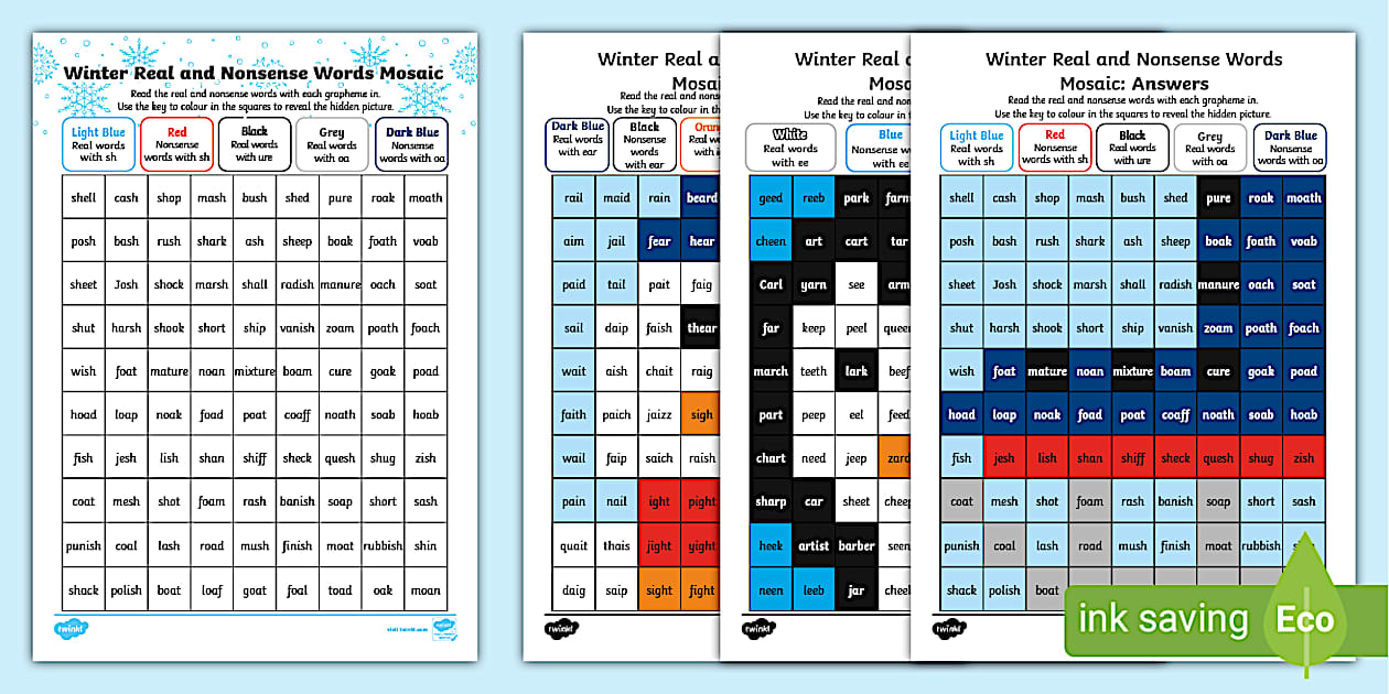 Phase 3 Winter Phonics Mosaic Worksheets - Primary Resource