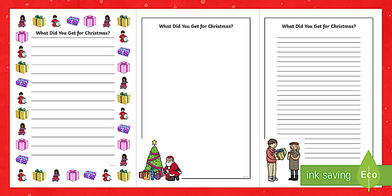 Black and White What Did You Get for Christmas? Writing Frames