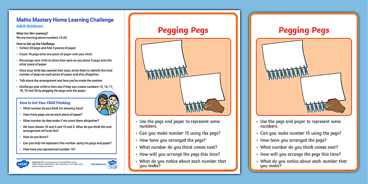 👉 Maths Numbers 14-20 Home Learning Challenge: Pegging Pegs