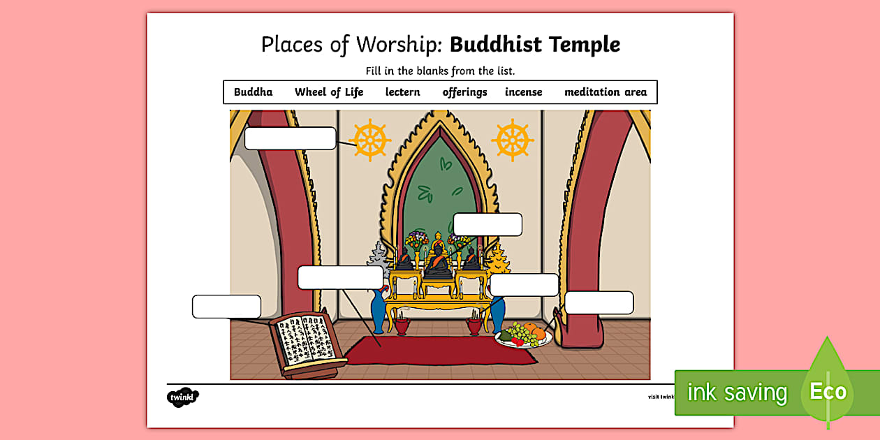 Buddhist Places of Worship Temple Worksheet (teacher made)