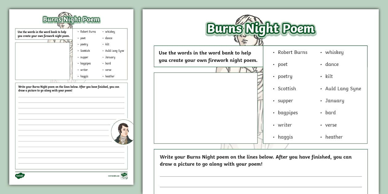Burns Night Poem Writing Template - Twinkl