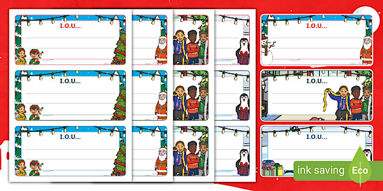 I.O.U Christmas Gift Voucher Cut-Outs - Twinkl