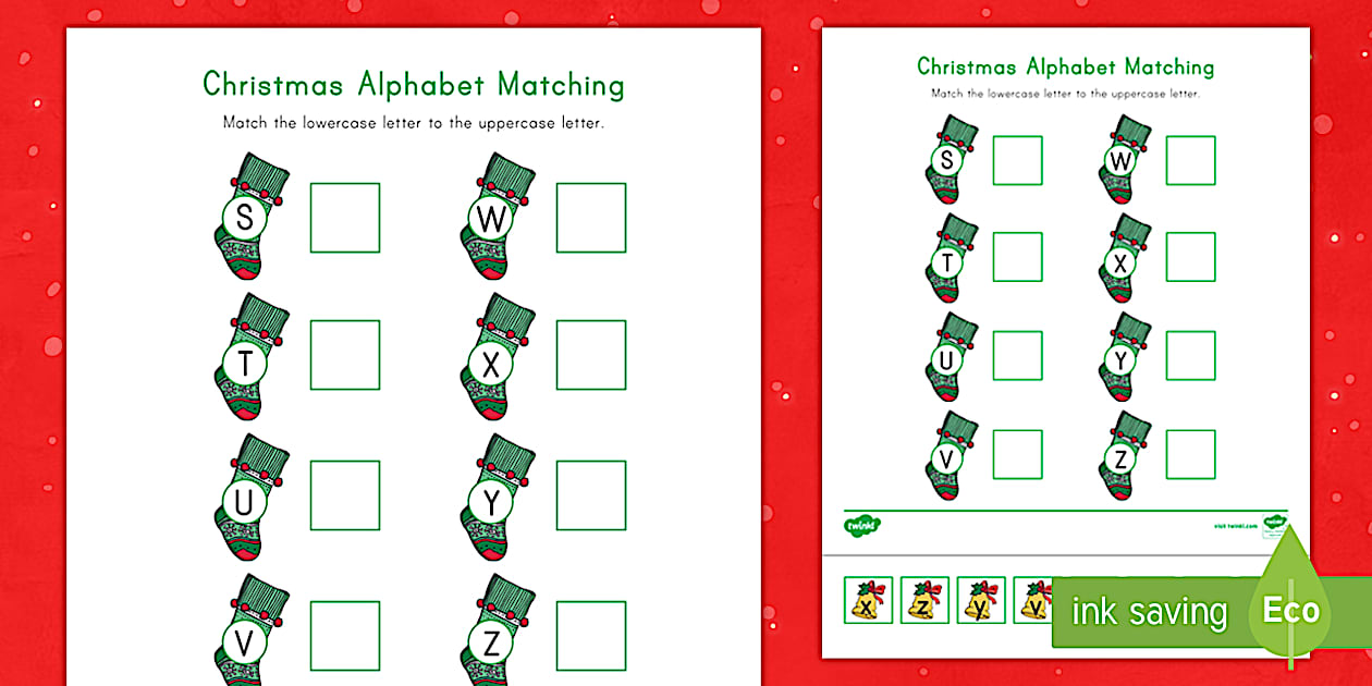 Christmas Alphabet Matching Worksheet: Letters S-Z - Twinkl