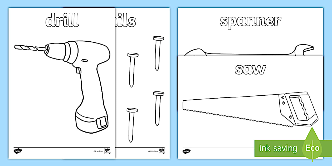 Tools Colouring Sheets Activity (teacher made) - Twinkl
