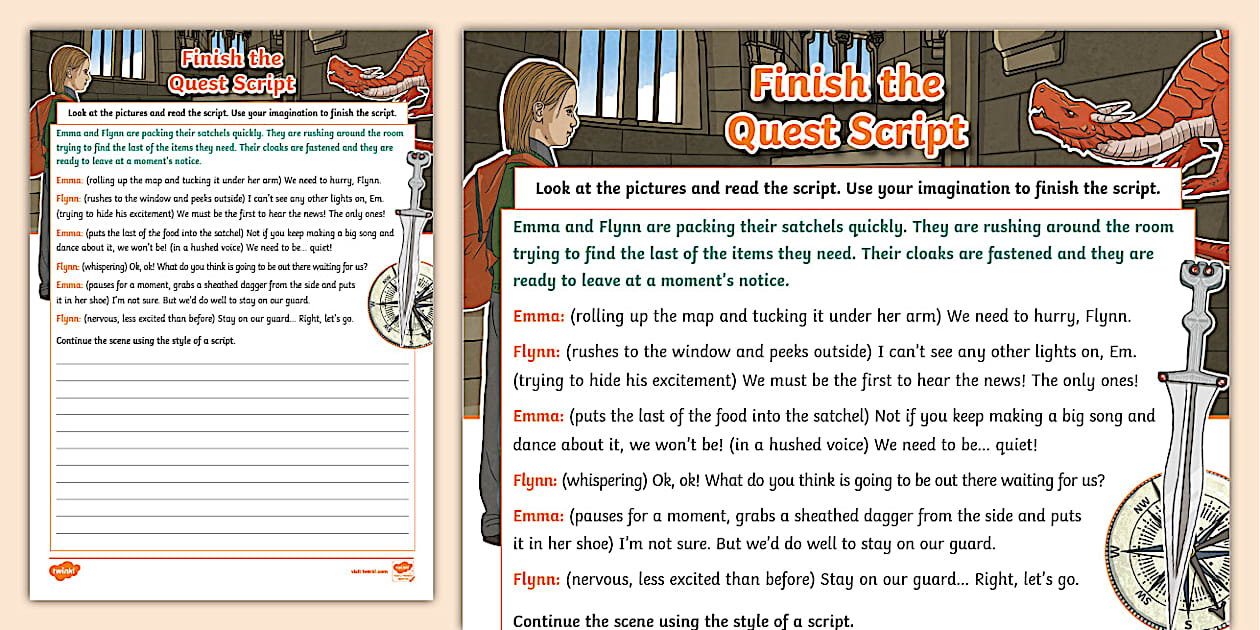 Finish the Quest Script Writing Template - Twinkl
