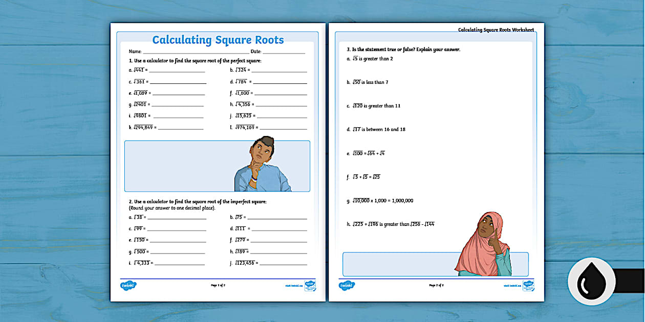 Calculating Squares and Square Roots Worksheet - Grade 8