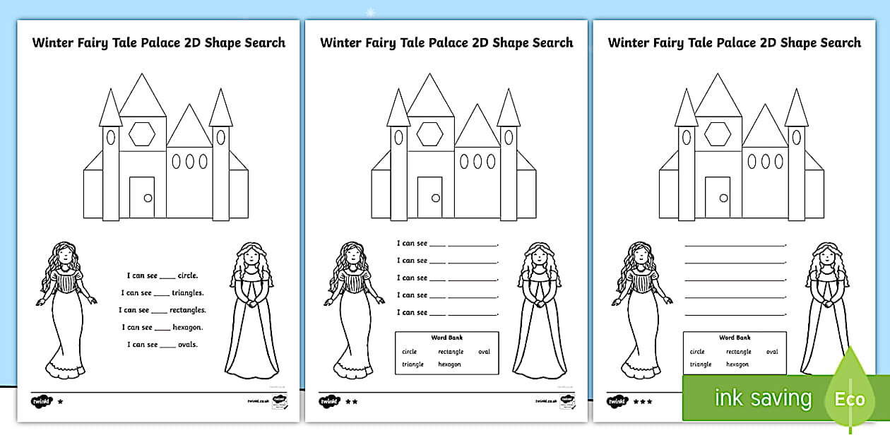 Lower Ability Winter Fairy Tale Palace 2D Shape Search Activity