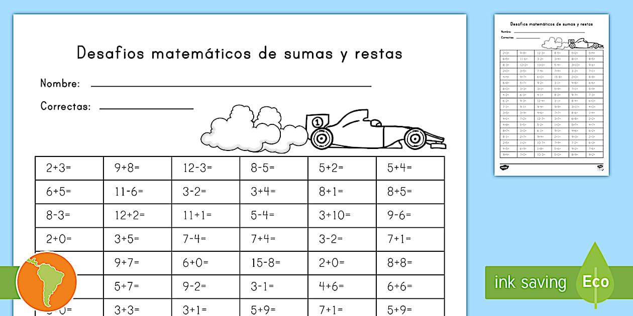 Desafio matemático: Sumas y restas - Twinkl