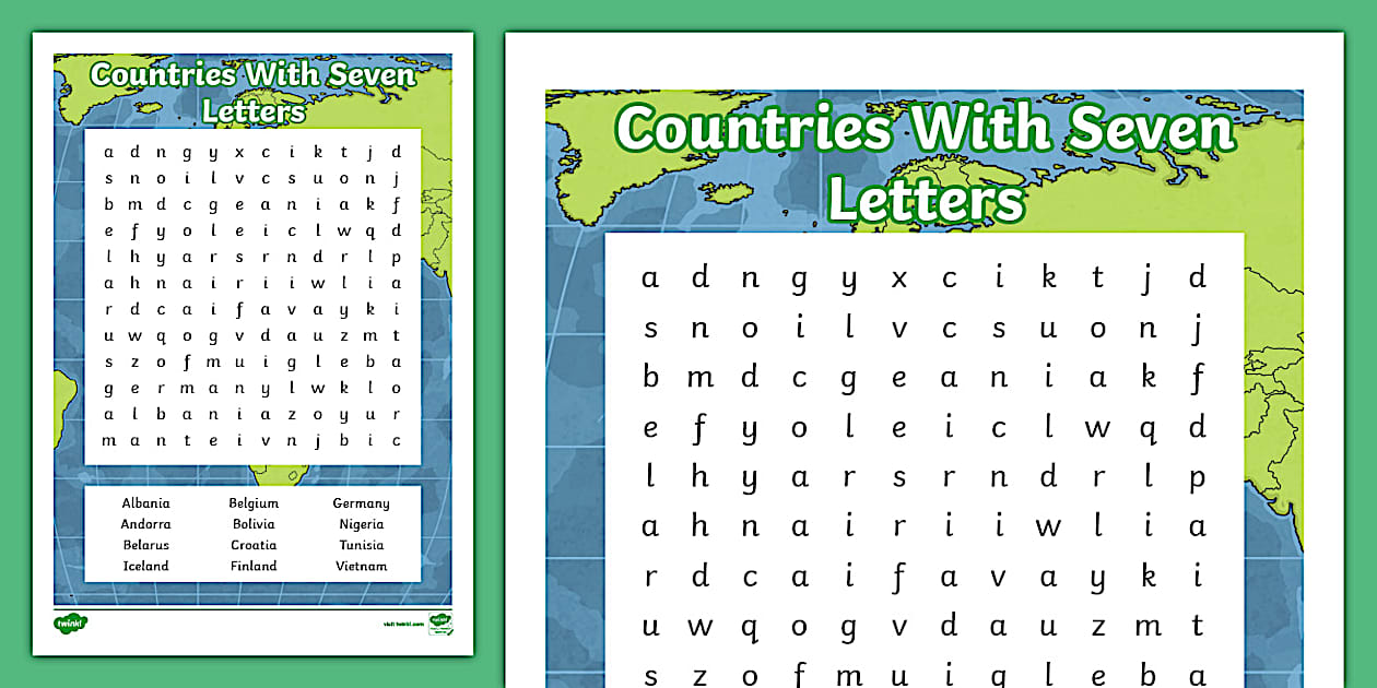 Countries with Seven Letters Word Search (teacher made)