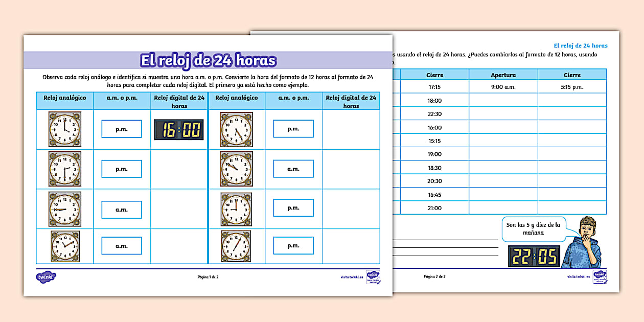 Ficha de actividad: Reloj de 24 horas (teacher made)