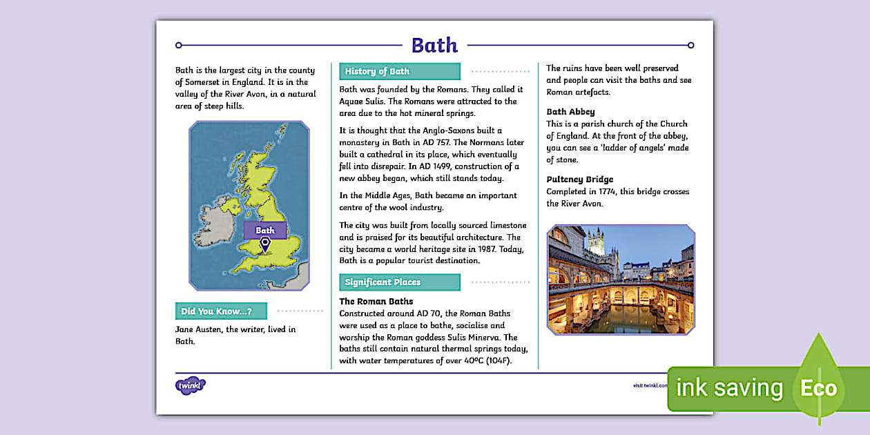 Bath Local History Fact File - Geography (Teacher-Made)