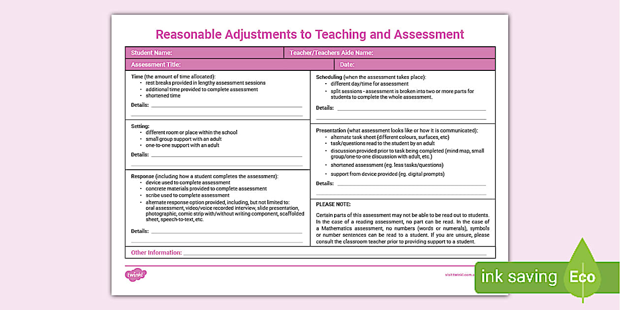 Assessment Differentiation Checklist Ι Inclusive Education