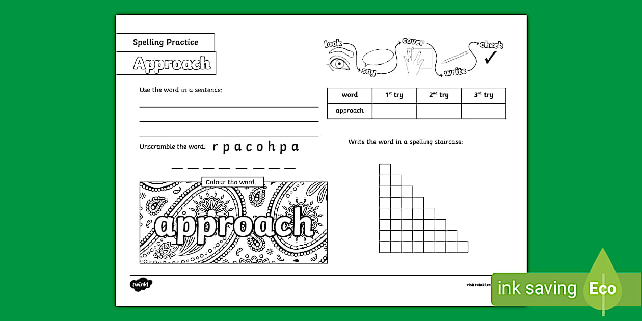 Approach Spelling Practice Worksheet (teacher made) - Twinkl