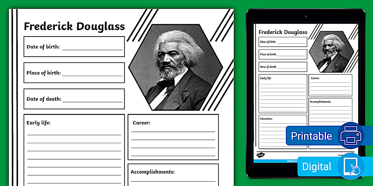 All About Frederick Douglass Research and Write Worksheet for 3rd-5th Grade