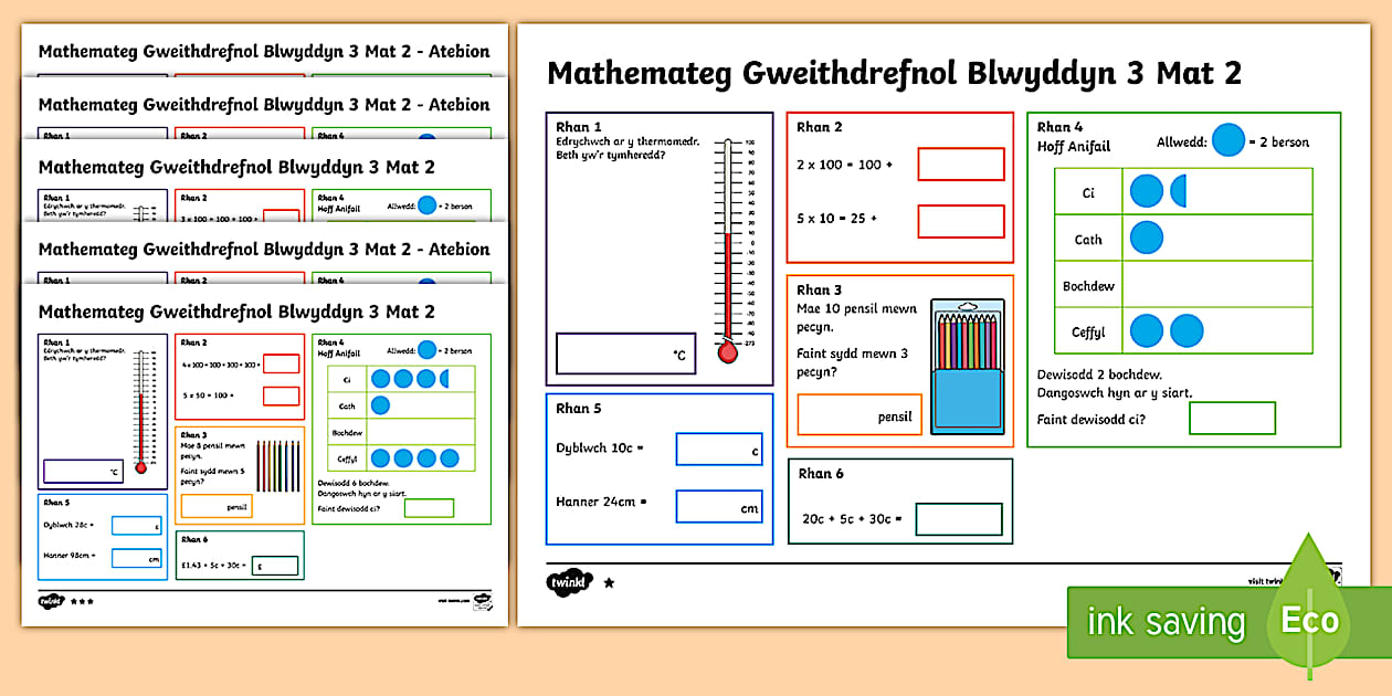 Matiau Mathemateg Gweithdrefnol Blwyddyn 3 Mat 2 - Twinkl