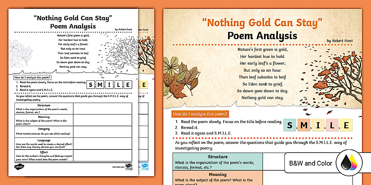 Seventh Grade Nothing Gold Can Stay Poem Analysis Worksheet