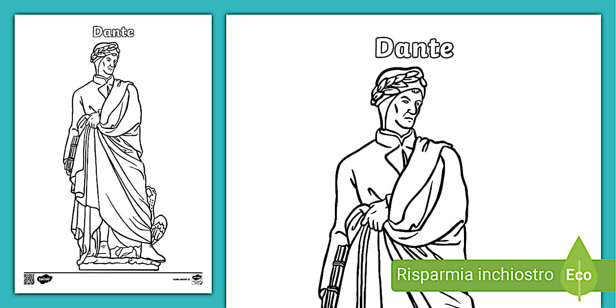 Disegno di Dante Alighieri da Colorare | Dantedì - Twinkl