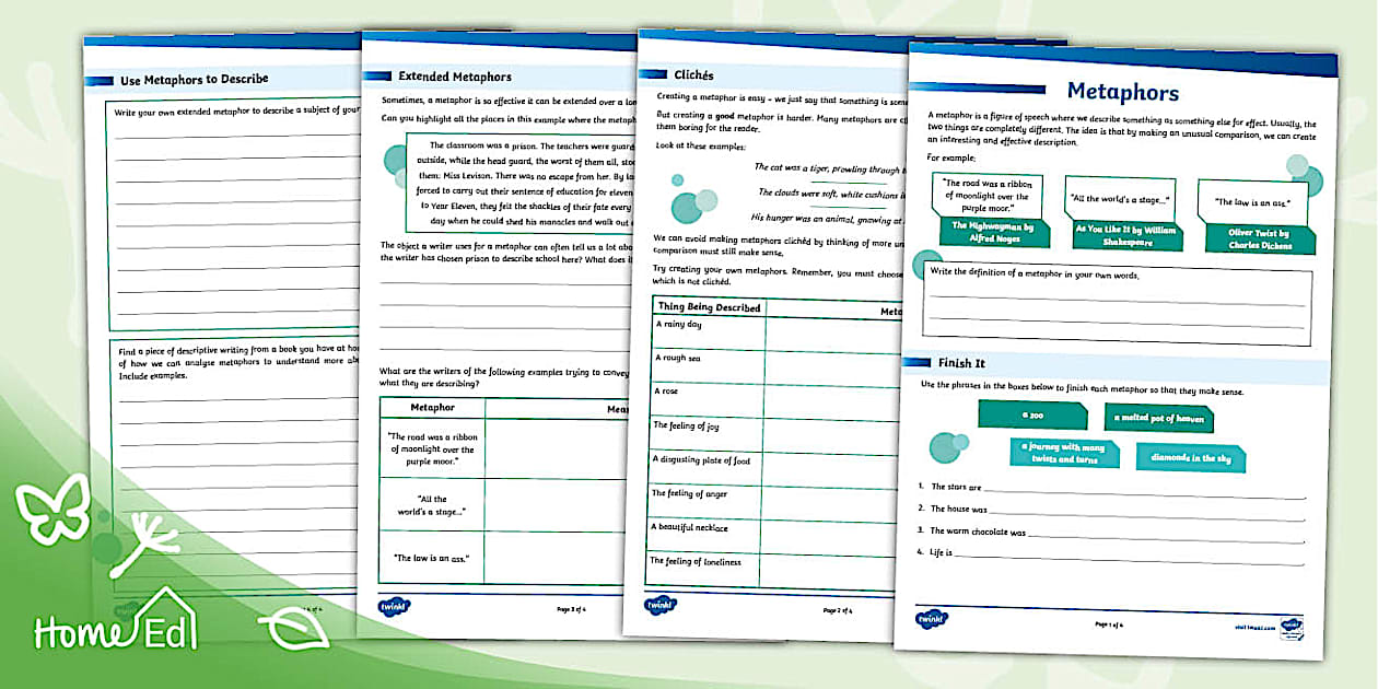 Secondary English Cheat Sheet: Metaphors (teacher made)
