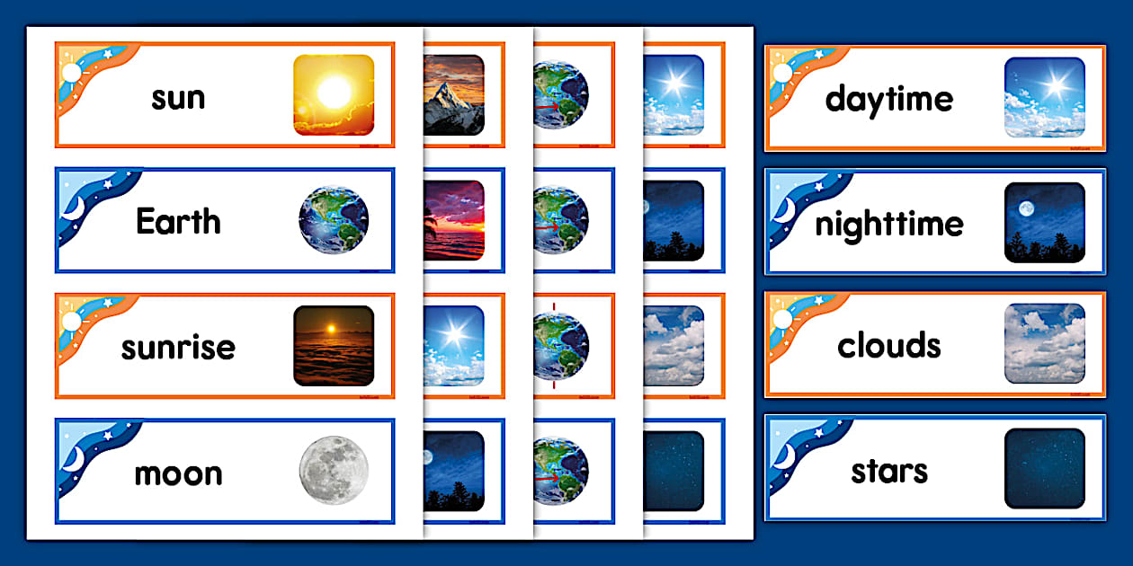 First Grade Objects in the Sky Photo Word Cards - Twinkl