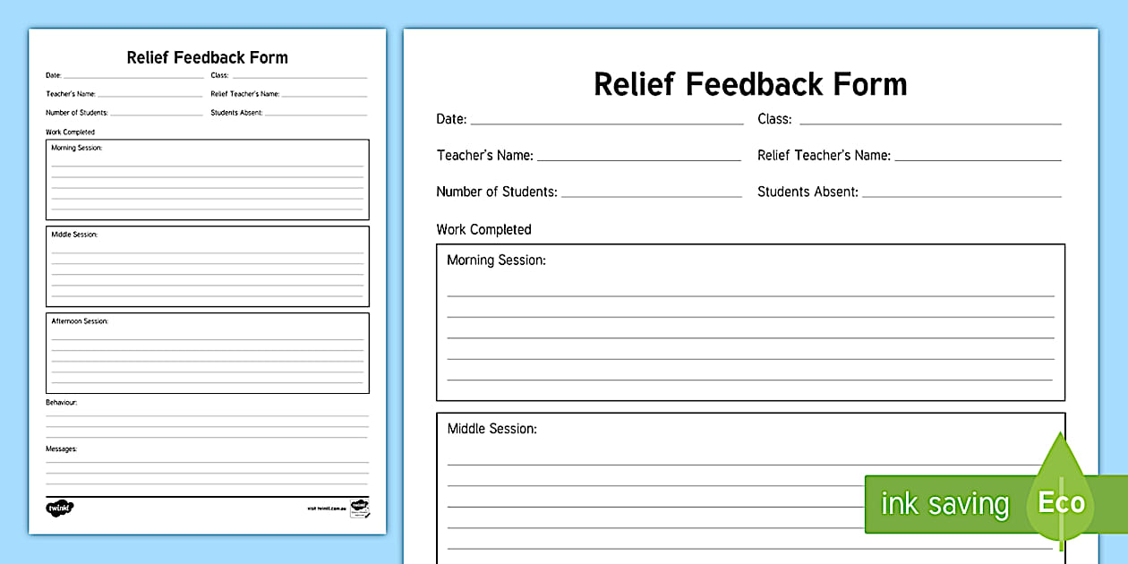 Relief Teaching | Feedback Form Activity | Twinkl Australia