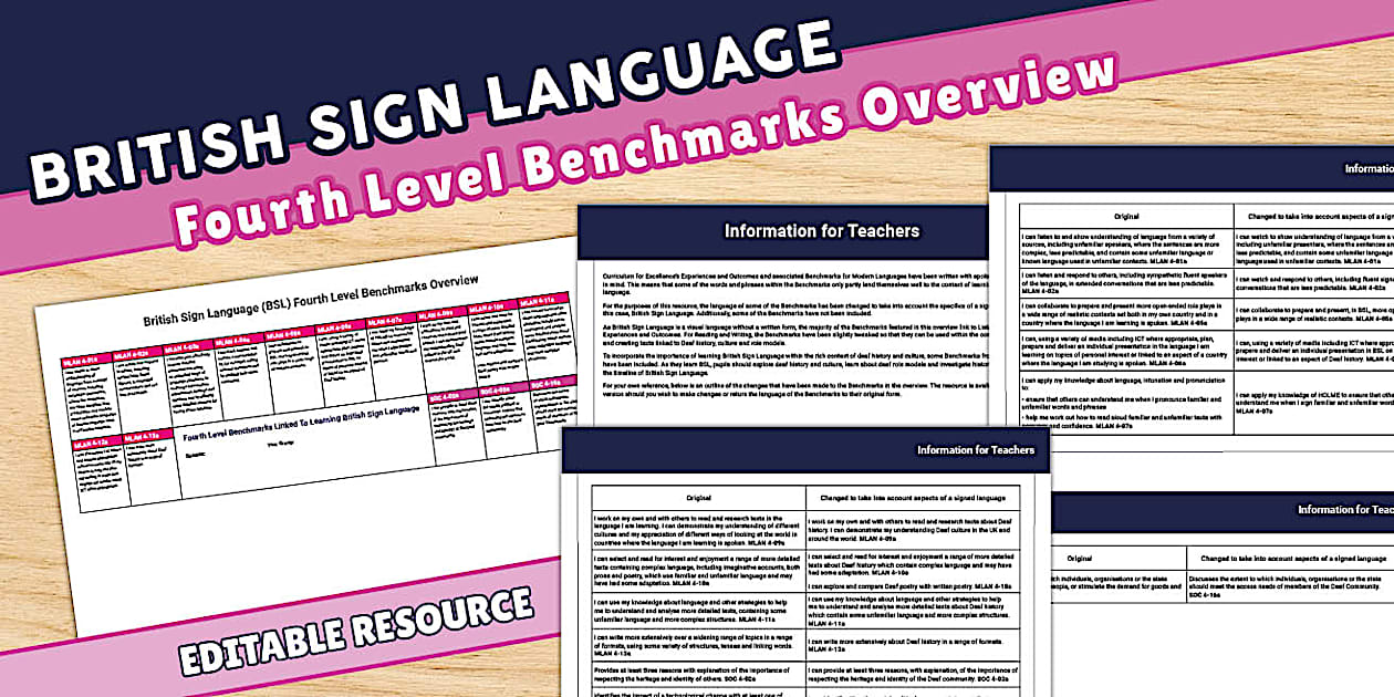 British Sign Language Fourth Level Benchmarks Overview